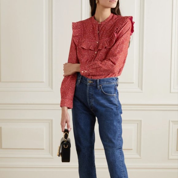 Doen | Tops | Doen Austen Floral Print Ruffle Blouse Large Euc | Poshmark